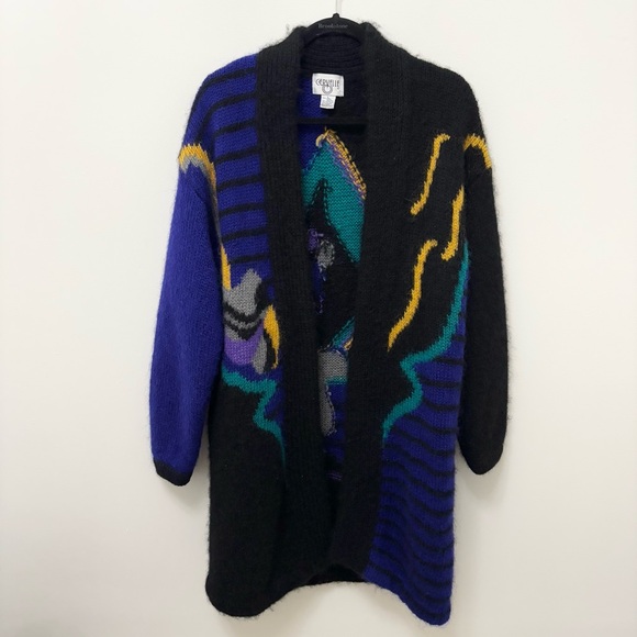 Sweaters | Vintage Cervelle Abstract Sweater Mohair Wool Thick Cardigan ...